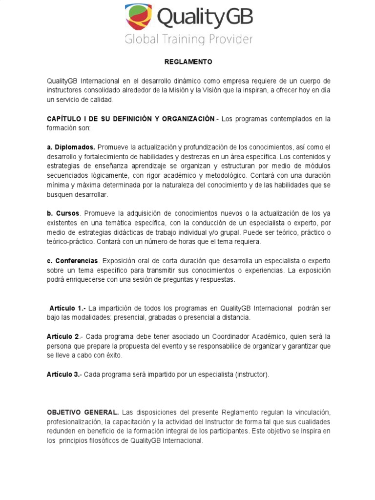 Reglamento Instructores QGB | PDF | Evaluación | Educación más alta