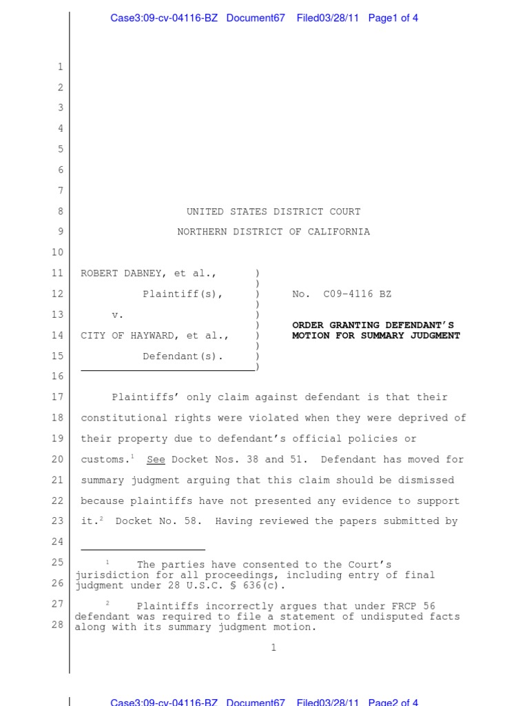 Dabney v. Hayward 1983 MSJ | PDF | Summary Judgment | Federal Rules Of ...