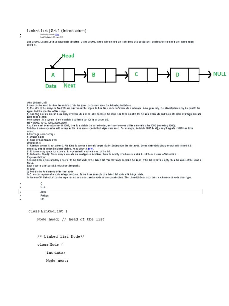 Linked List - Set 1 (Introduction) : Class Linkedlist (Node Head ... Linked List - Set 1 (Introduction) : Class Linkedlist (Node Head ...