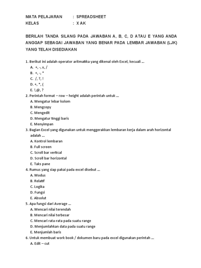 Soal Spreadsheet | PDF