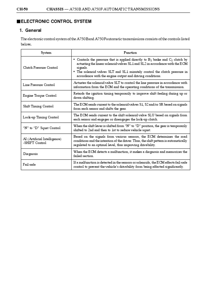 Electronic Control System 1. General: Chassis - A750E and A750F ...