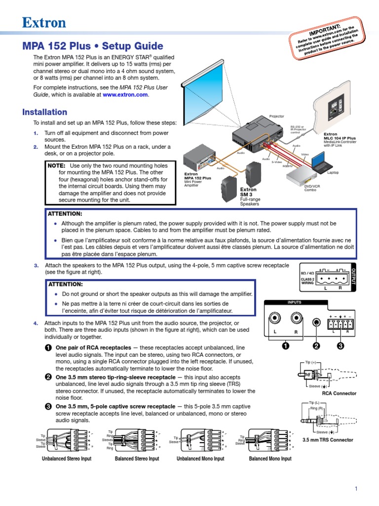 MPA 152 Plus - Setup Guide: Installation | PDF | Electronics | Computer ...