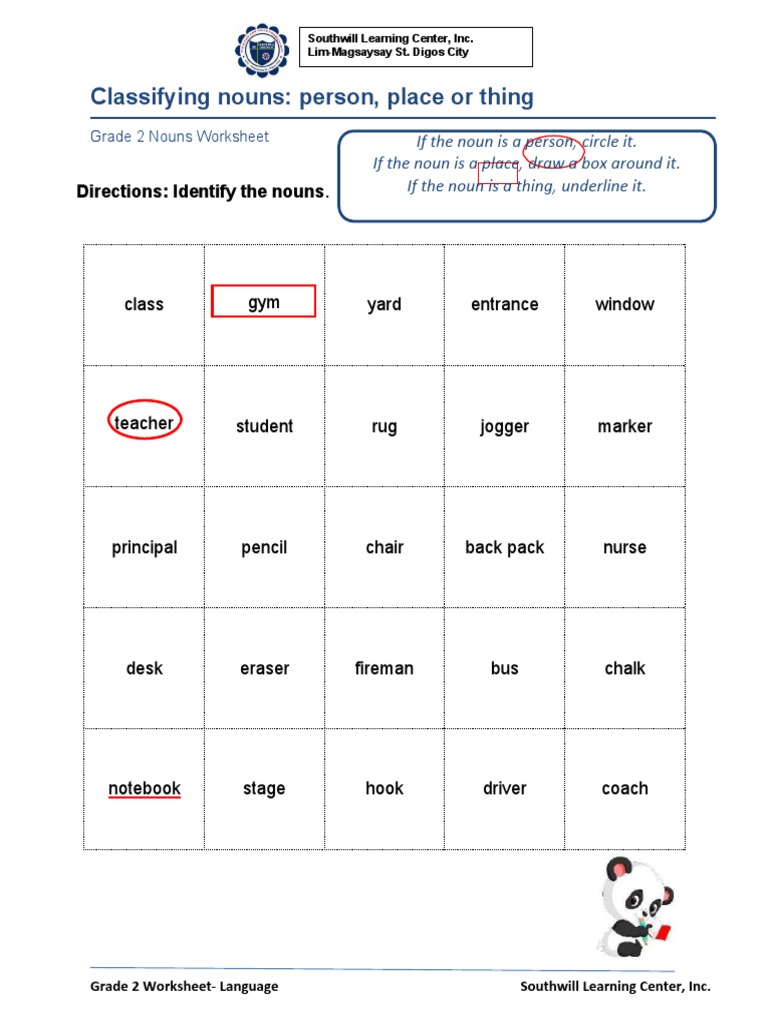 Grade 2 Nouns Classification Worksheet | PDF