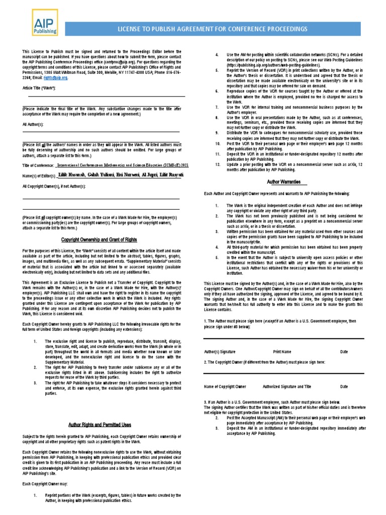AIP Conference Proceedings License Agreement | PDF | Copyright | License