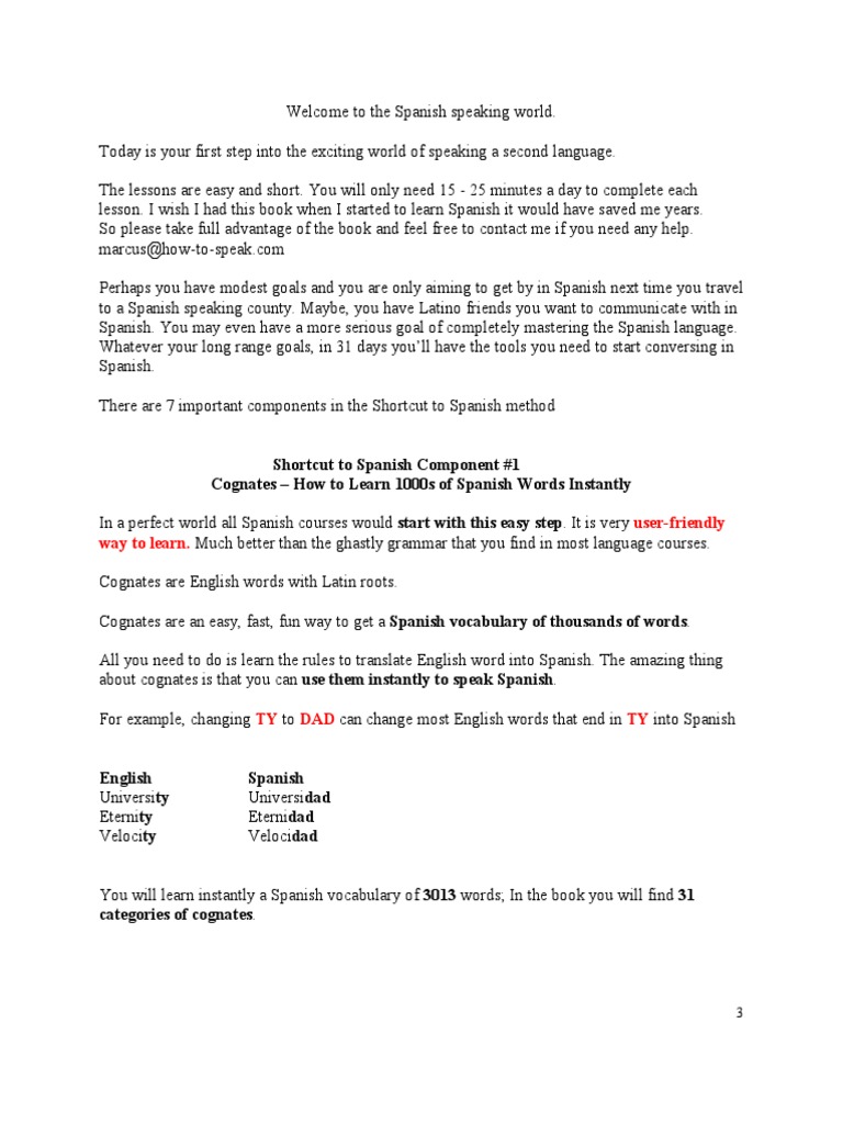 Shortcut To Spanish Component #1 Cognates - How To Learn 1000s of ...