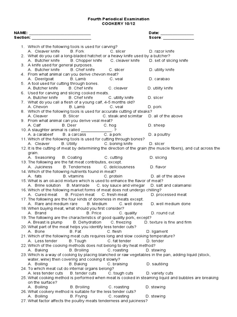 Final Exam 10-Cookery | PDF | Stew | Roasting