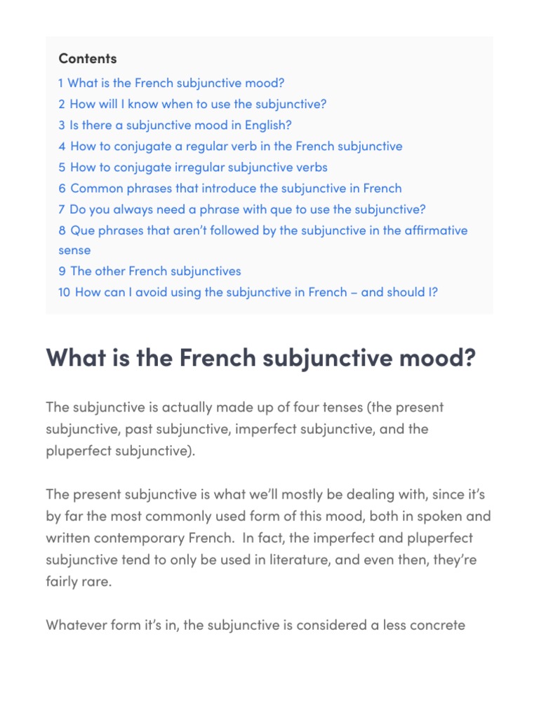 French Subjunctive Guide | PDF | Grammatical Conjugation | Grammatical ...