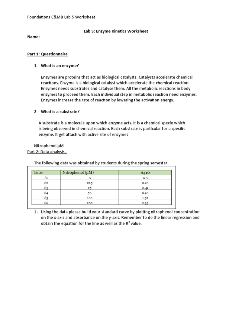 Lab 5-Worksheet | PDF | Enzyme | Catalysis