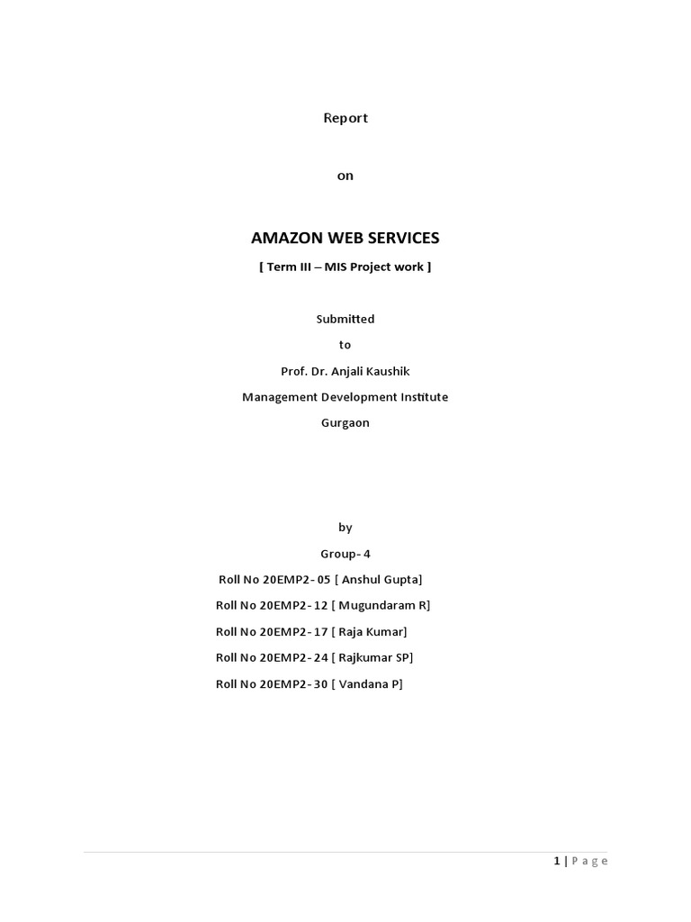 AWS Report Group 4 | PDF | Amazon Web Services | Cloud Computing