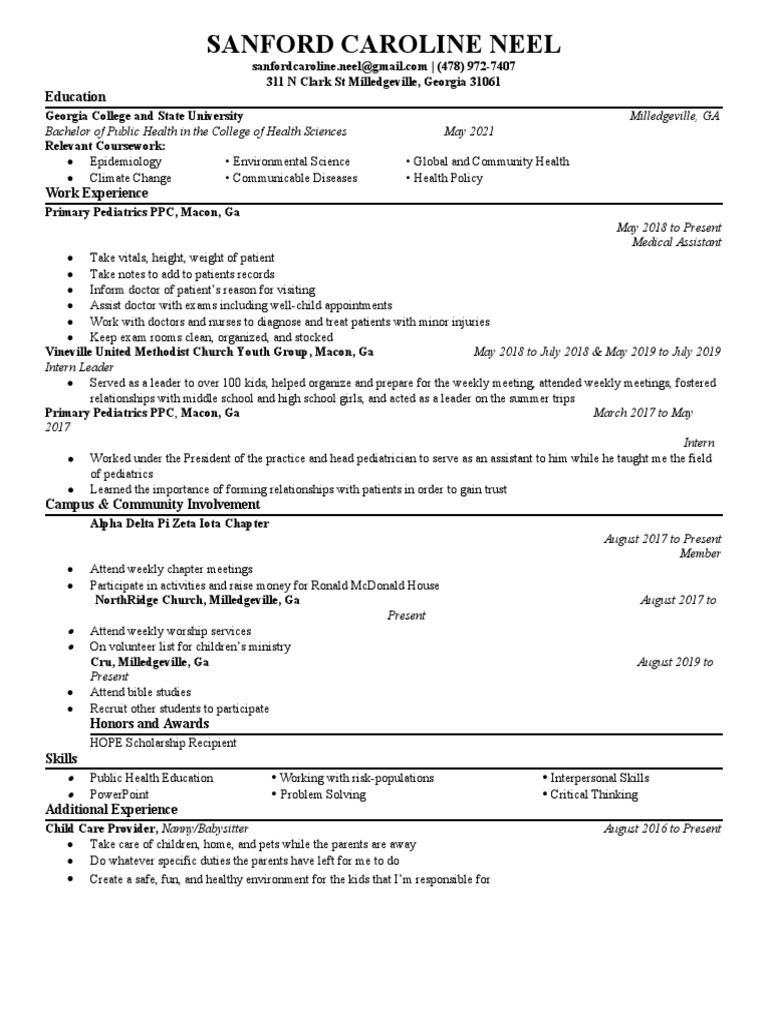 Sanford Caroline Neel Resume | PDF | Pediatrics | Public Health