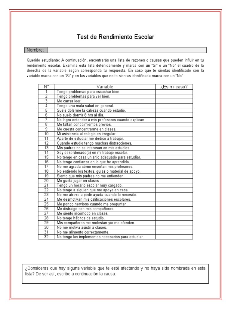 Test de Rendimiento Escolar | PDF