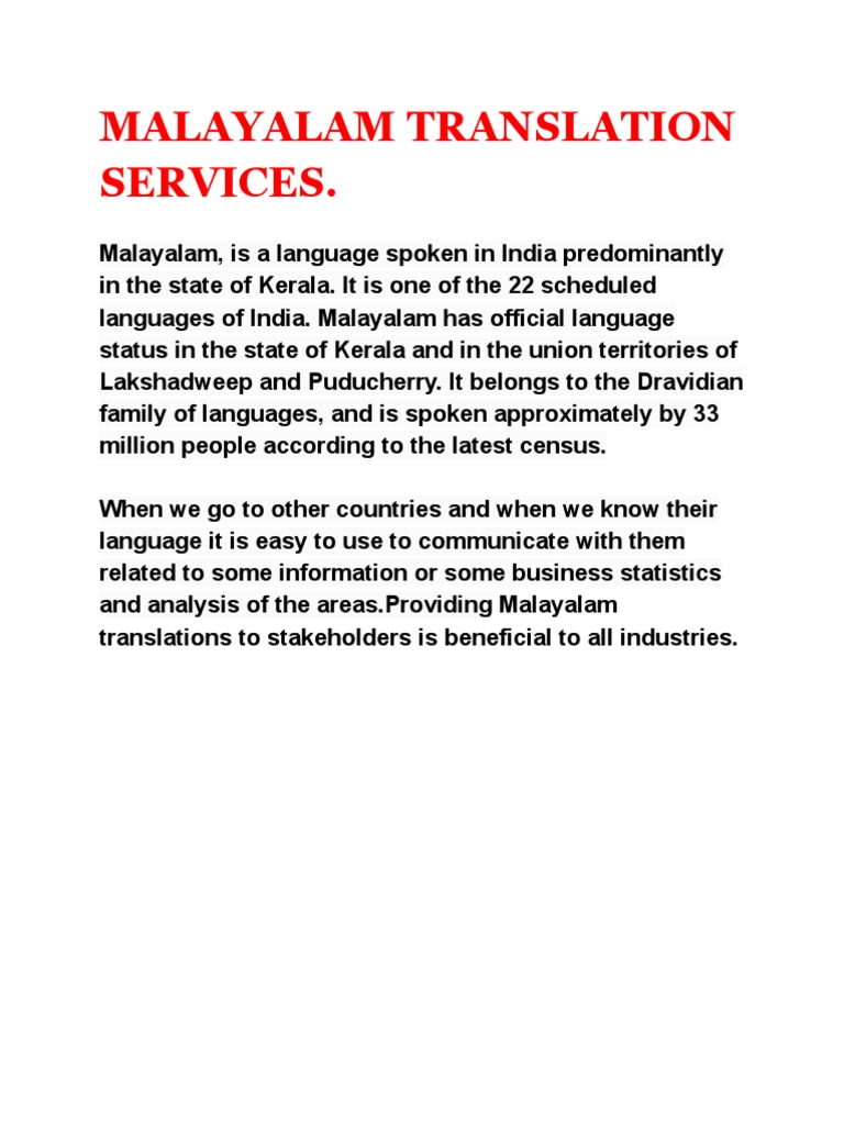 Malayalam Translation Services | PDF