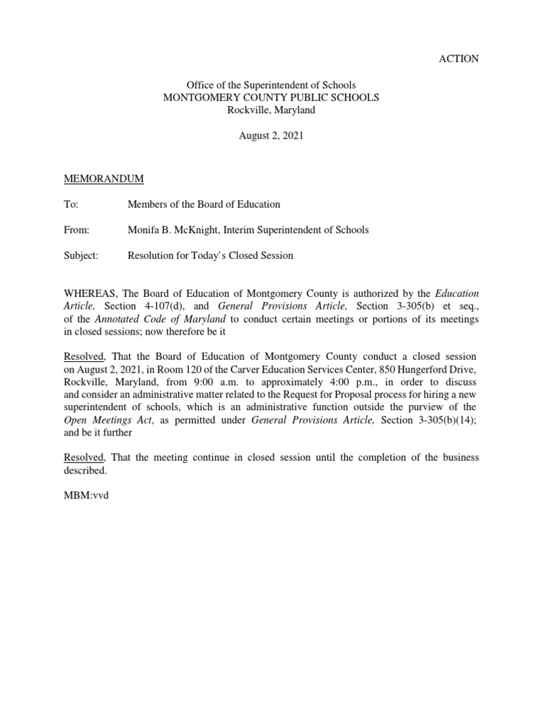 Resolution For Todays Closed Session | PDF