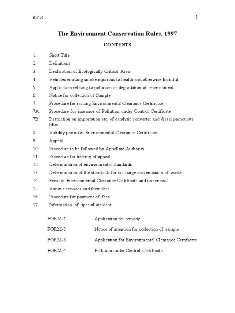 The Environment Conservation Rules, 1997 | PDF | Air Pollution | Water