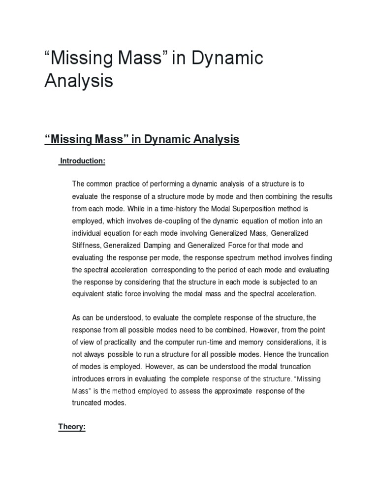 Concept of Missing Mass in Dynamic Analysis | PDF | Spectral Density ...