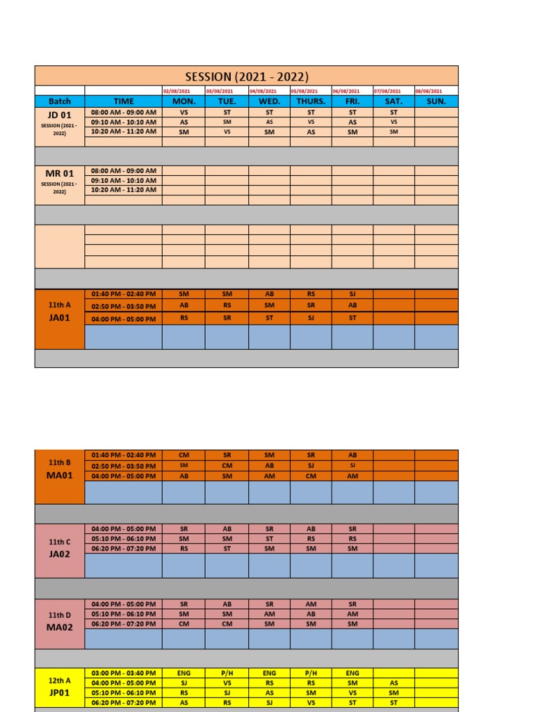 Academy Time Table SESSION 2021-2022 - ONLINE | PDF