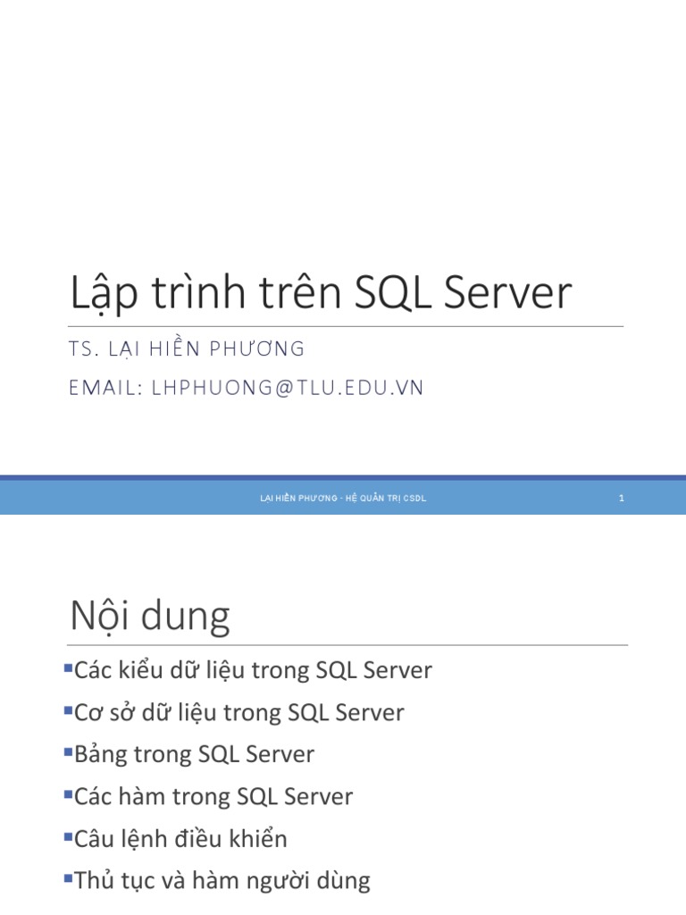 Ch2 - Lap Trinh Tren SQL Server - Phan 1 | PDF