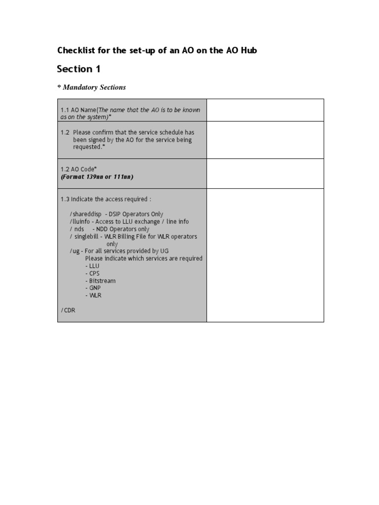 Section 1: Checklist For The Set-Up of An AO On The AO Hub | PDF ...