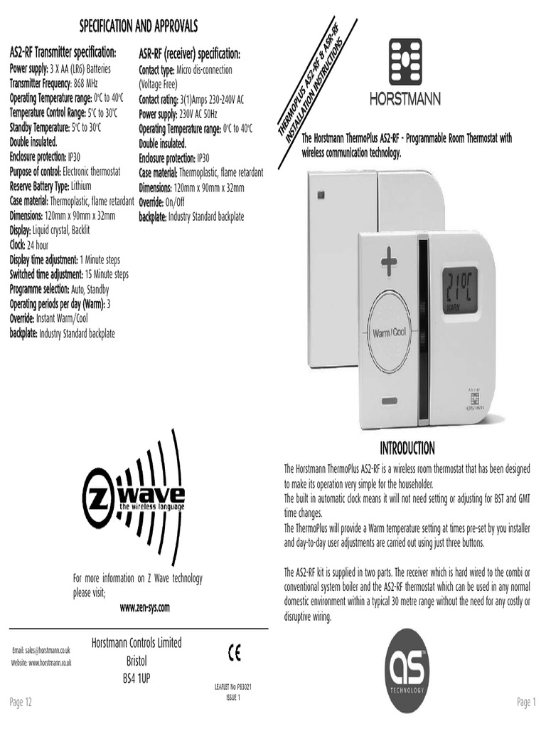 Installer Guide ThermoPlus AS2-RF | PDF | Electrical Wiring | Thermostat