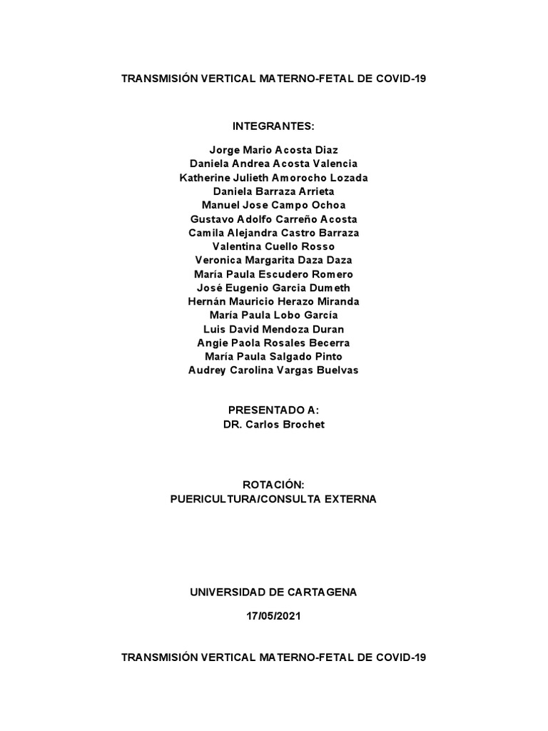 TRANSMISIÓN VERTICAL MATERNO-FETAL DE COVID-19 | PDF | Placenta | Parto ...