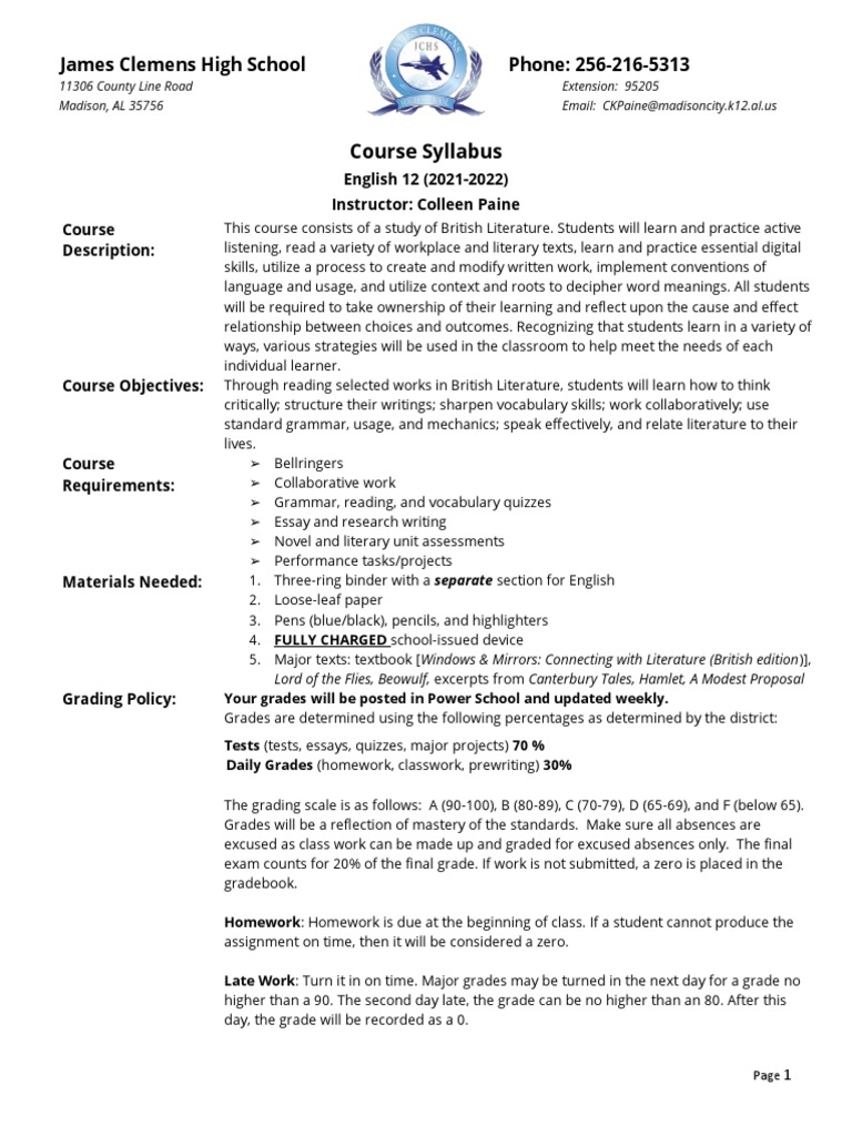 Updated English 12 Syllabus 2021 2022 | Download Free PDF | Turnitin ...