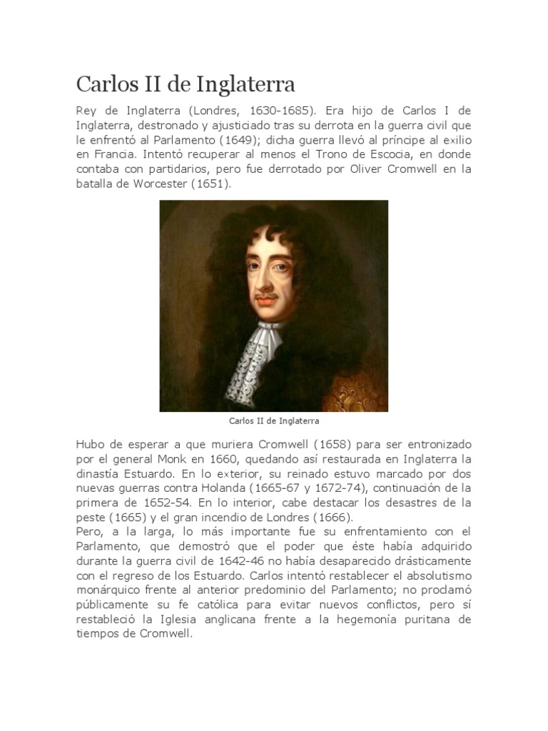 Biografía de Carlos II de Inglaterra | PDF