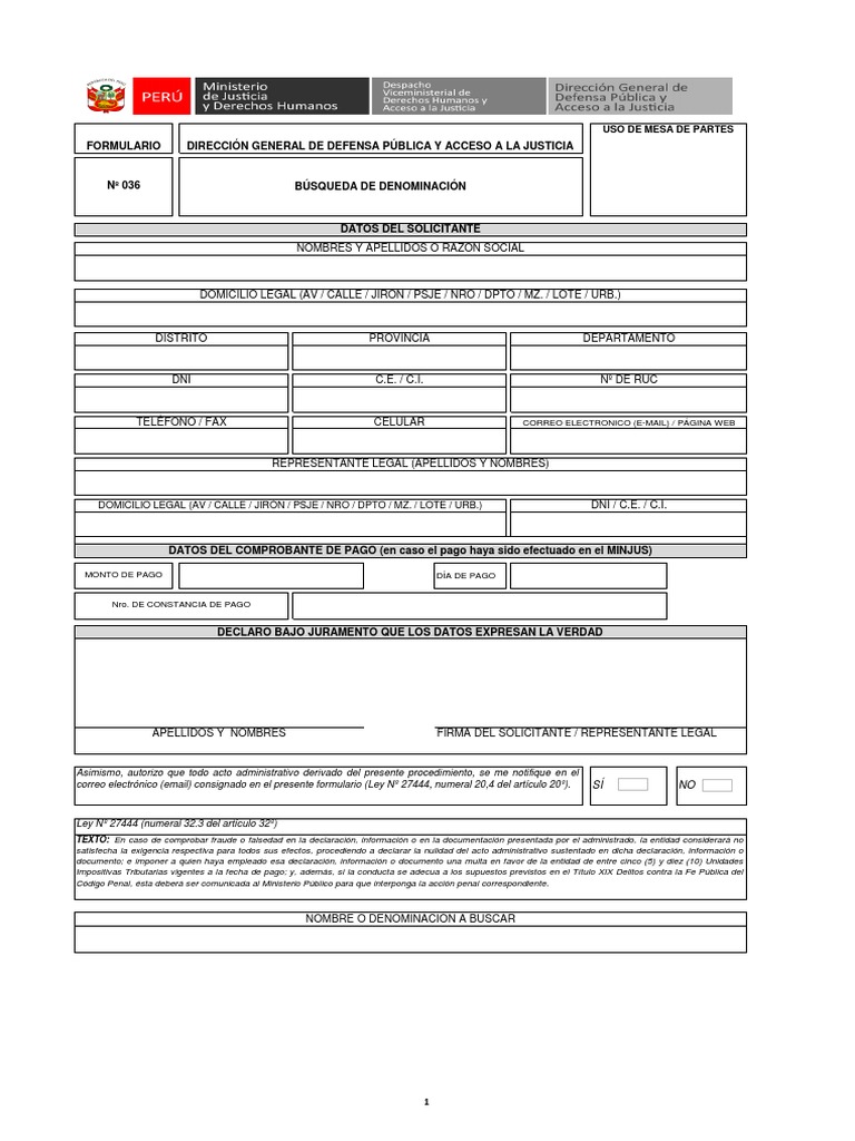 Form 036 Búsqueda de Denominación | PDF | Justicia | Crimen y violencia