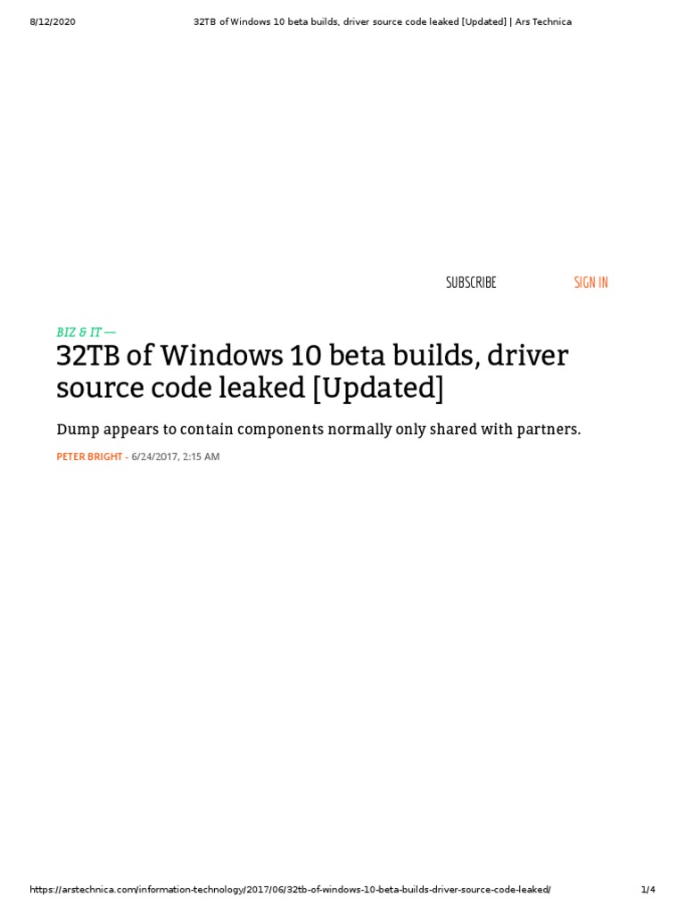 32TB of Windows 10 Beta Builds, Driver Source Code Leaked (Updated ...