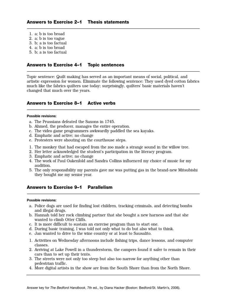 Answers To Exercise 2-1 Thesis Statements: Possible Revisions | PDF
