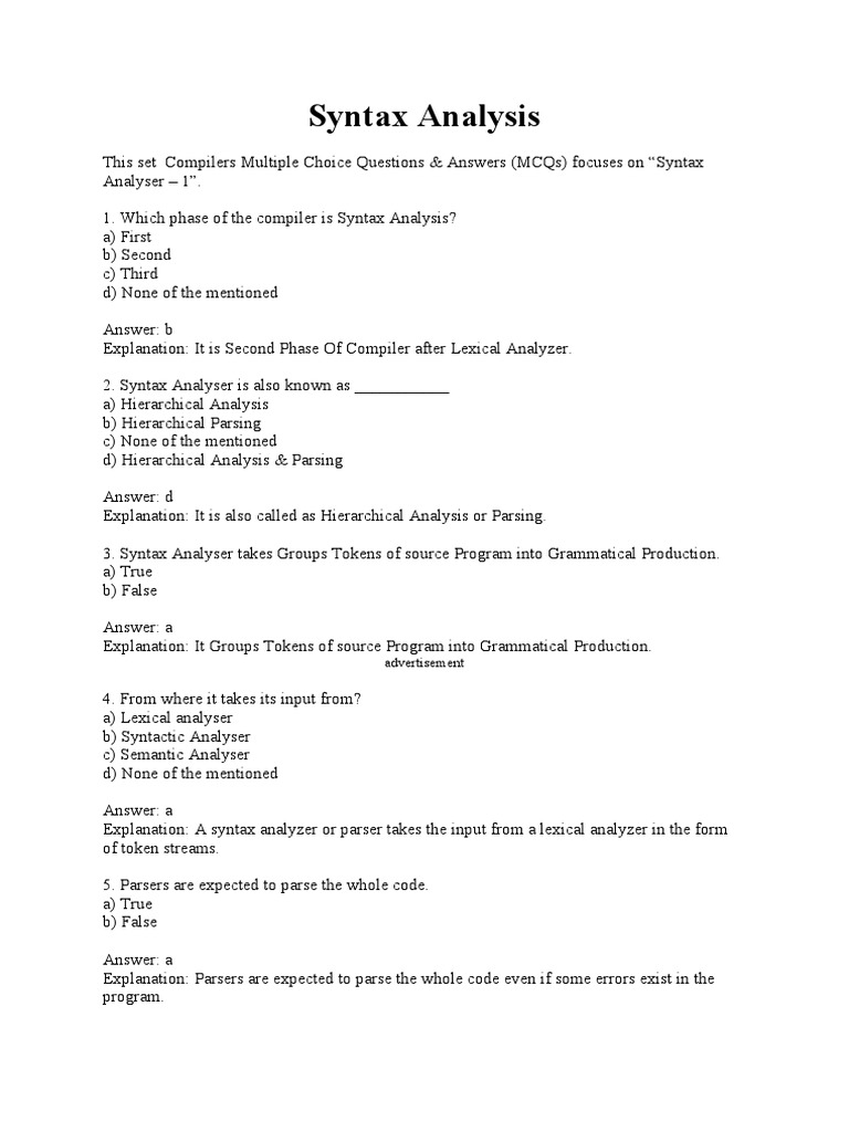 Syntax Analysis | PDF | Parsing | Compiler Syntax Analysis | PDF | Parsing | Compiler
