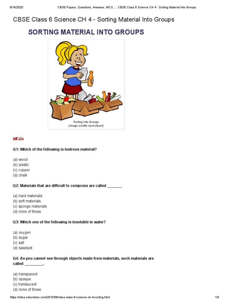 CBSE Papers, Questions, Answers, MCQ ... - CBSE Class 6 Science CH 4 ...