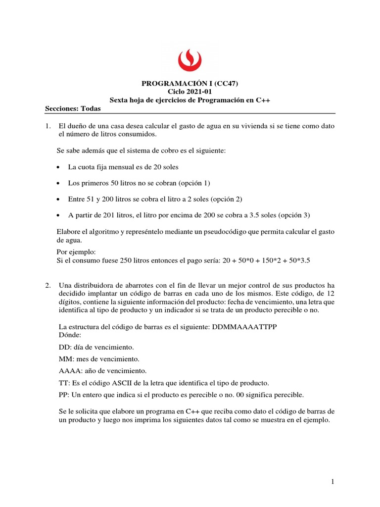 Hoja 06 de Ejercicios de Programación en C | PDF | C ++ | Programación de computadoras