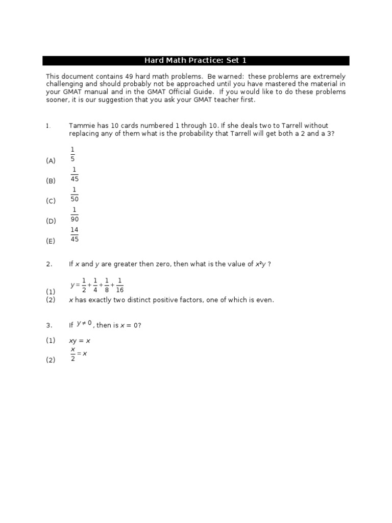 GMAT Hard Math Set 1 | PDF | Elementary Mathematics | Arithmetic