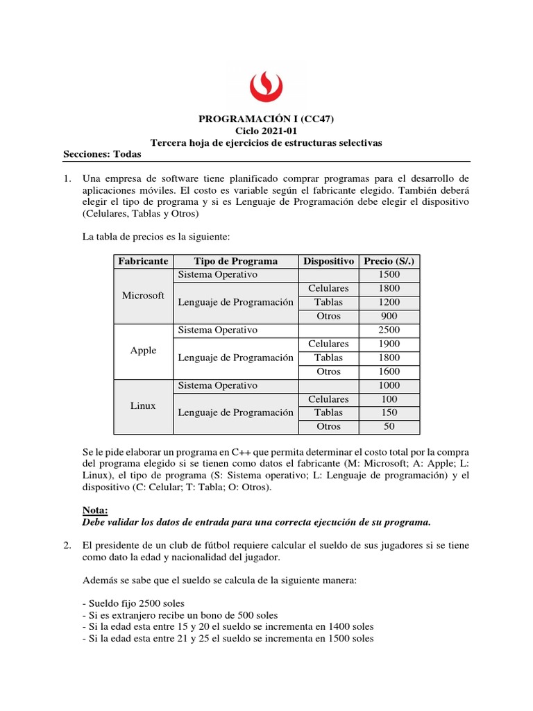 Hoja 03 de Ejercicios de Estructuras Selectivas | PDF | Programación de ...