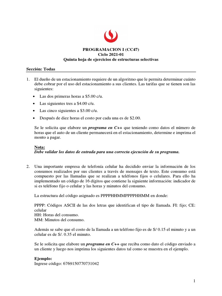Hoja 05 de Ejercicios de Estructuras Selectivas | PDF | Póliza de seguros | C