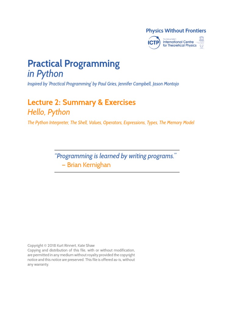 Python 02 Exercises Pdf Variable Computer Science Python Programming Language