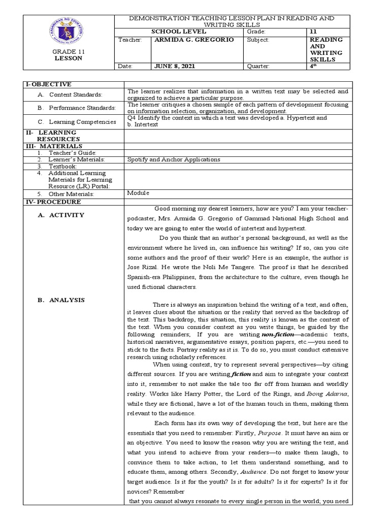 Demo Teaching DLP | PDF | Intertextuality | Hyperlink