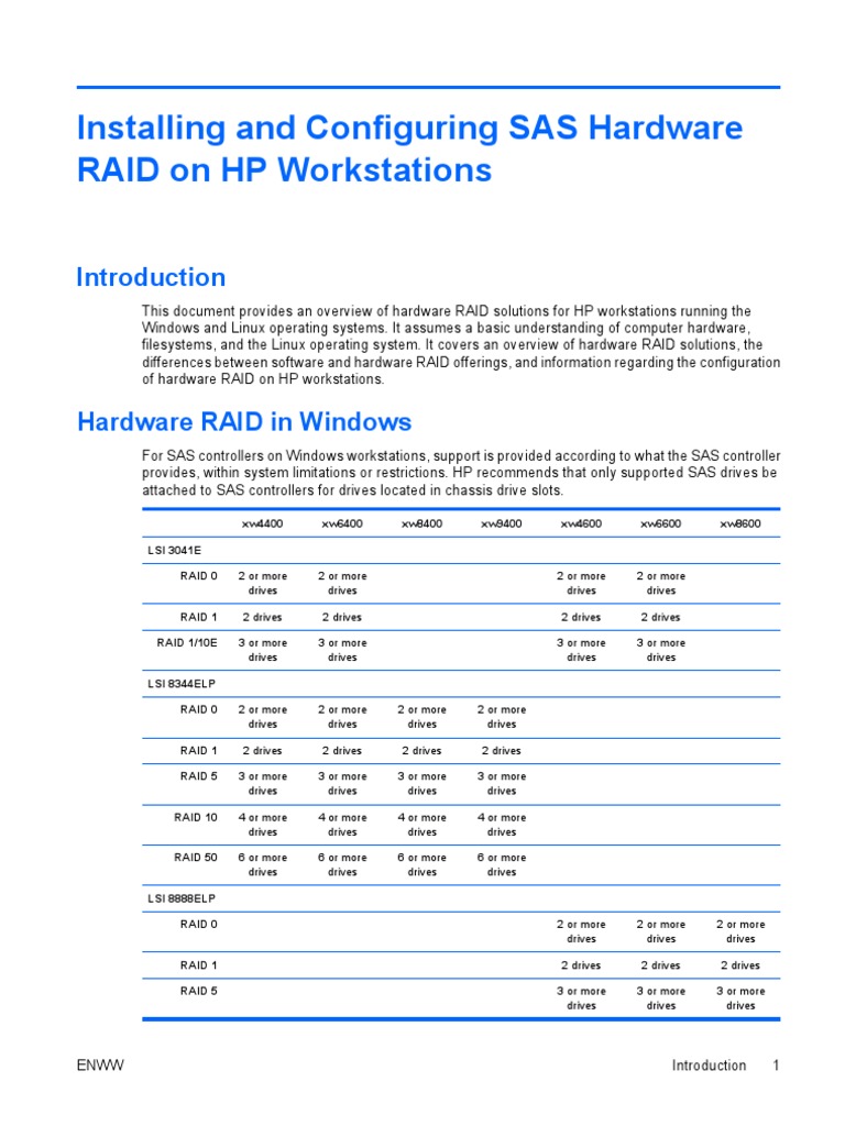 Installing and Configuring SAS Hardware RAID On HP Workstations | PDF ...