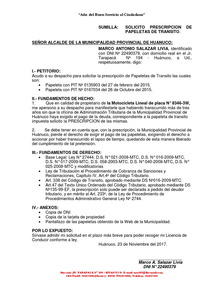 Model de Solicitud de Prescripcion PAPELETAS | PDF | Estatuto de ...