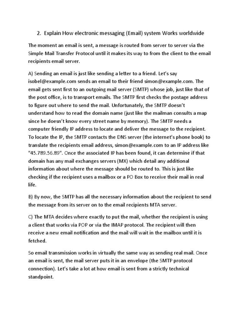 Explain How Electronic Messaging (Email) System Works Worldwide | PDF ...