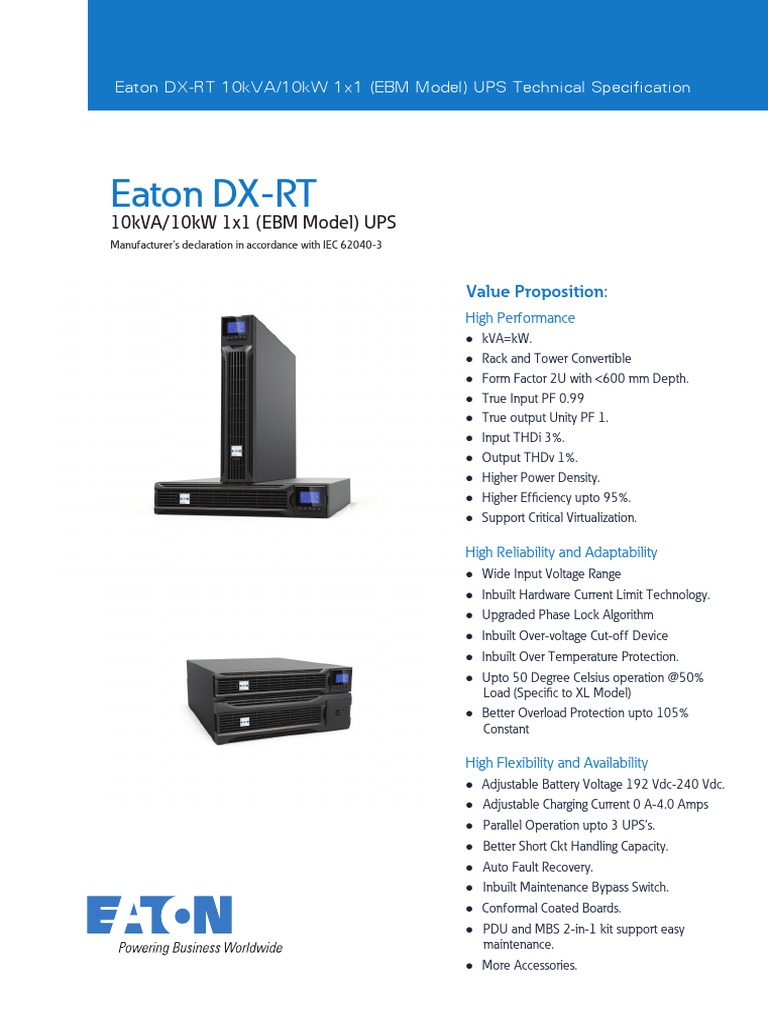 Eaton DX-RT 10000 VA (EBM) 1x1 UPS System | PDF | Physical Quantities ...