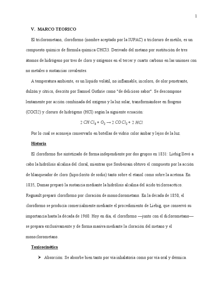 TRICLOROMETANO | PDF | Cloroformo | Sustancias químicas