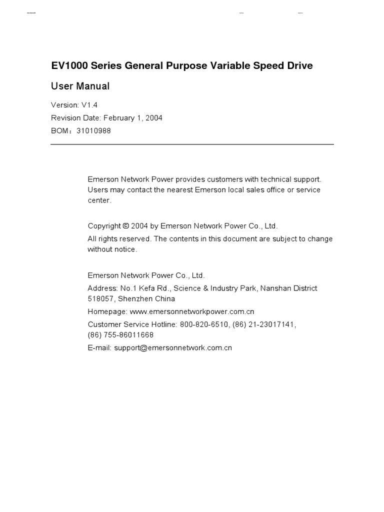 User Manual: EV1000 Series General Purpose Variable Speed Drive | PDF ...