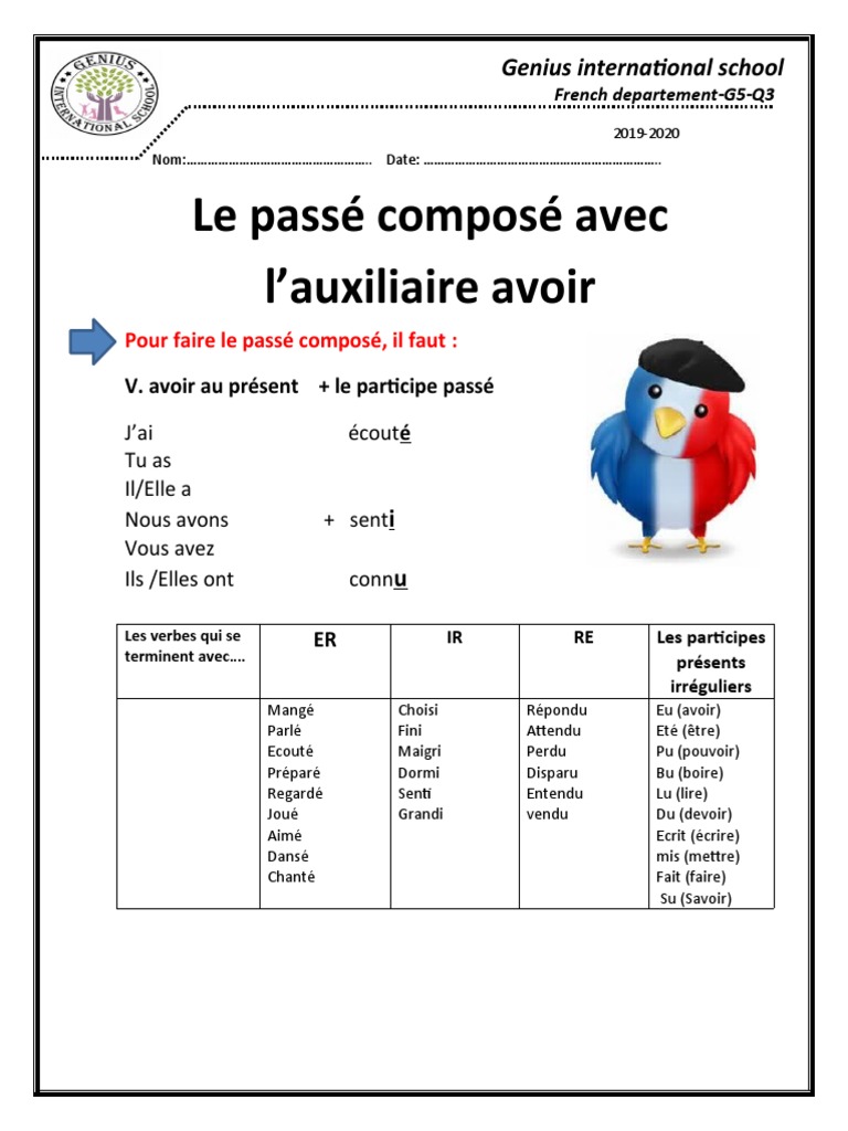 Exercices sur le passé composé avec avoir | PDF | Verbe