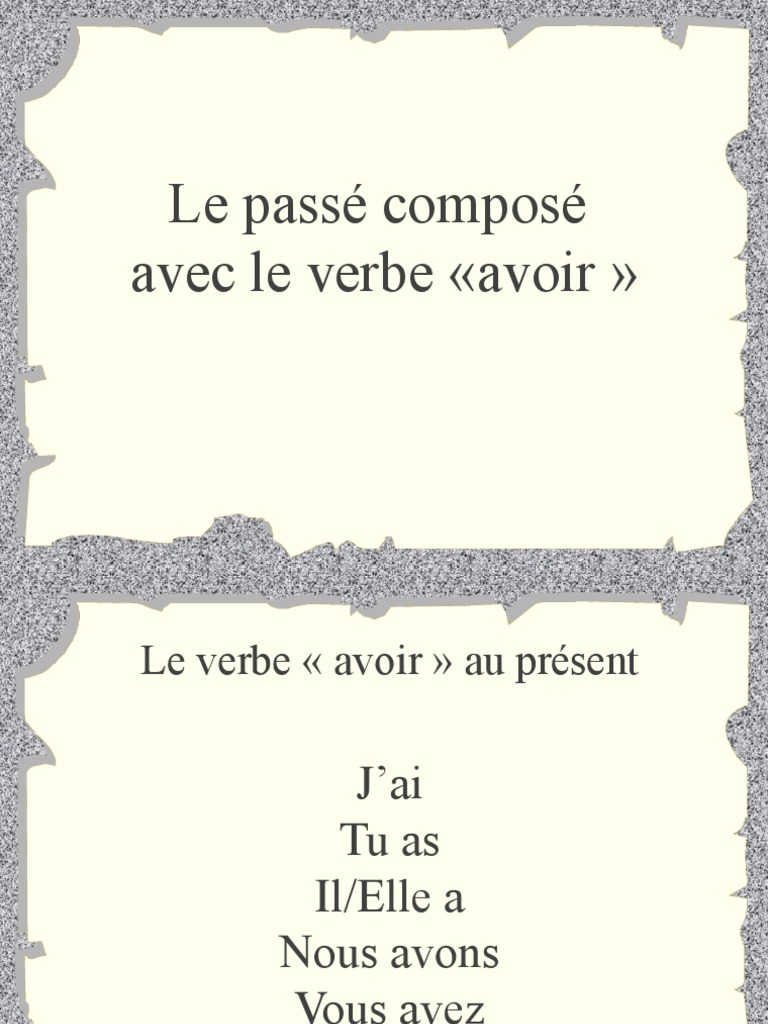 Le Passe Compose Avec Le Verbe Avoir Exercice Grammatical Feuille ...