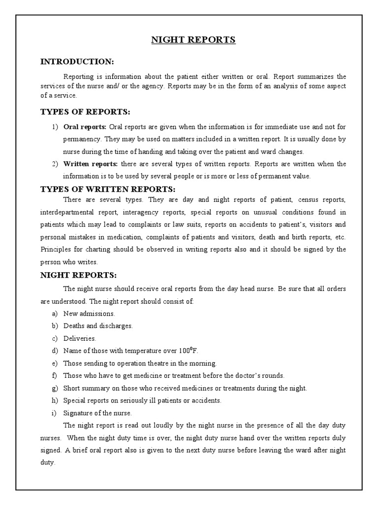 Night Report2 | PDF | Patient | Nursing