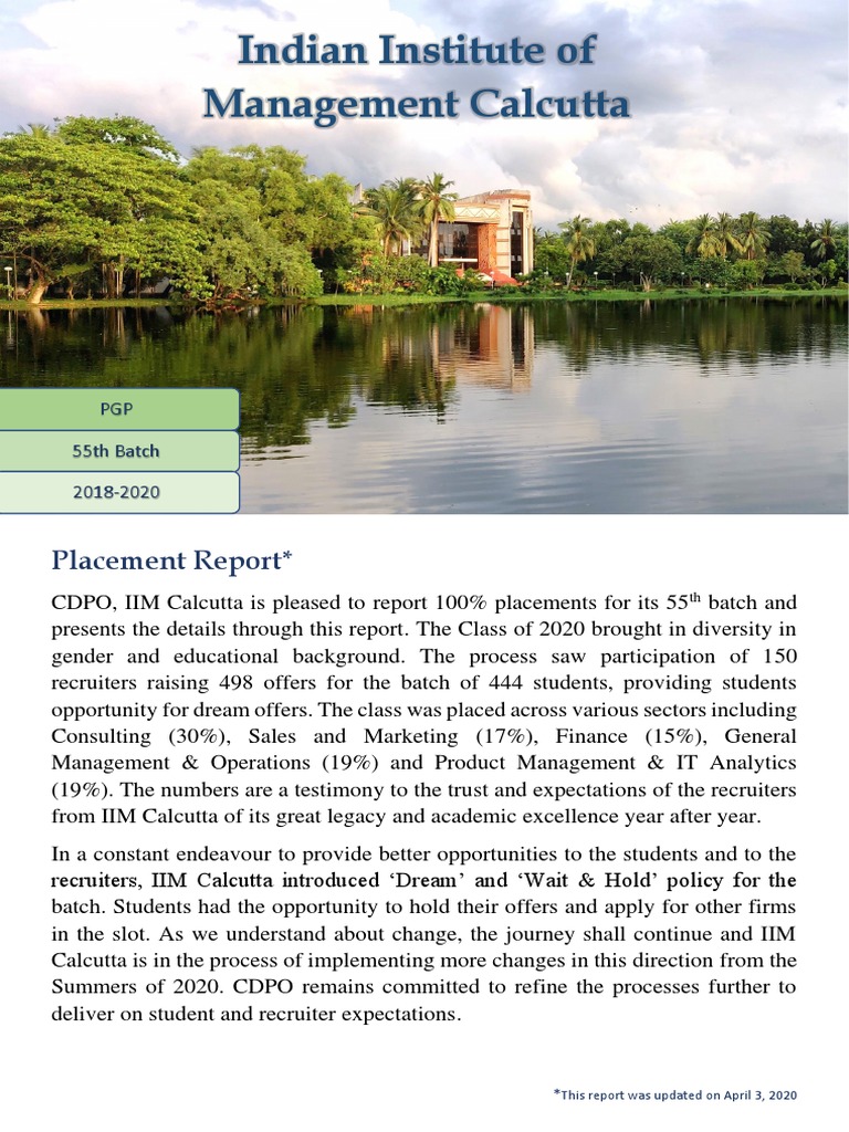 IIM Calcutta Placement Report for the 55th Batch (2018-2020 ...