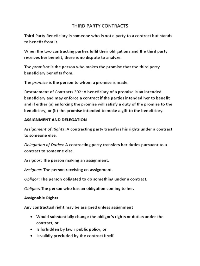 Third Party Contracts: Assignment and Delegation | PDF | Assignment (Law) | Damages