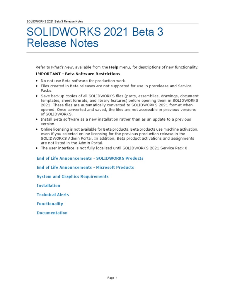 SOLIDWORKS 2021 Beta Release Notes | PDF | Windows 10 | Arial