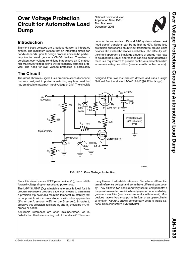 Over Voltage Protection Circuit For Automotive Load Dump | PDF | Diode ...
